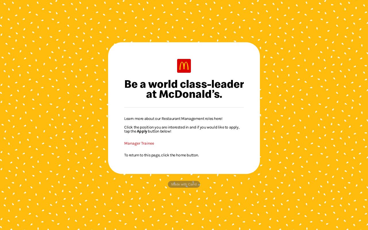 Be a world class-leader at McDonald's